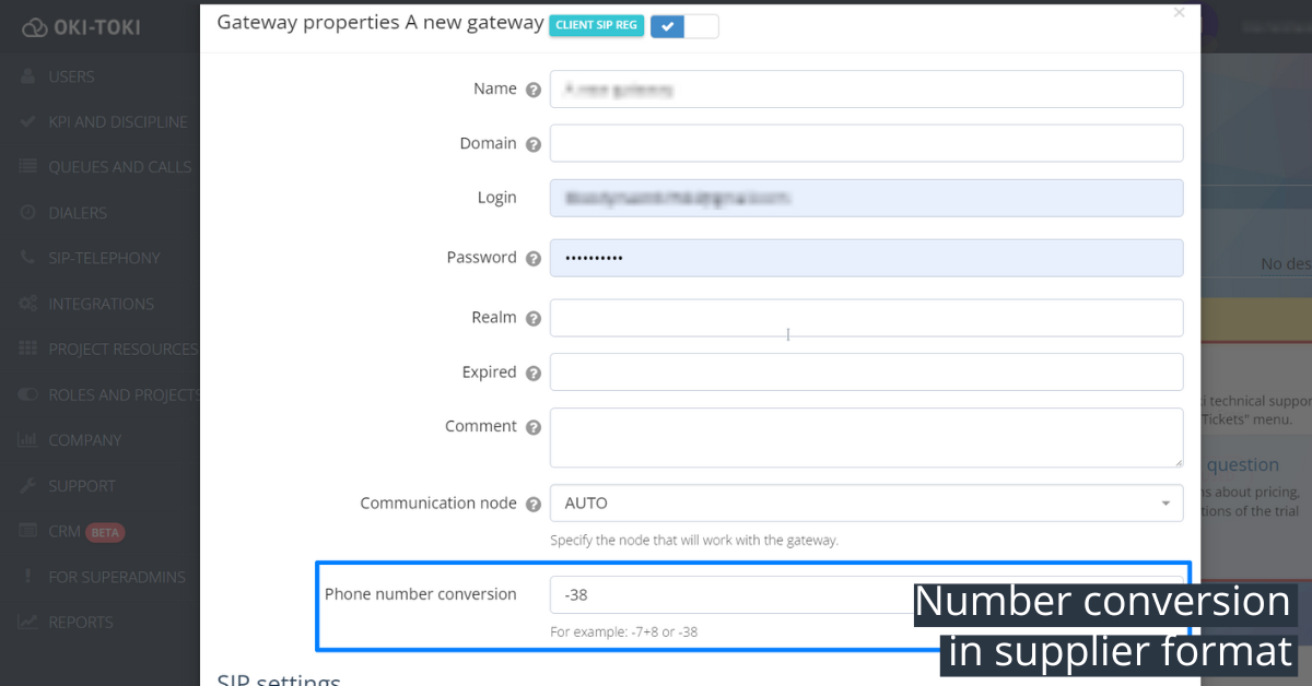 Format and conversion of numbers in Oki-Toki - SIP-telephony