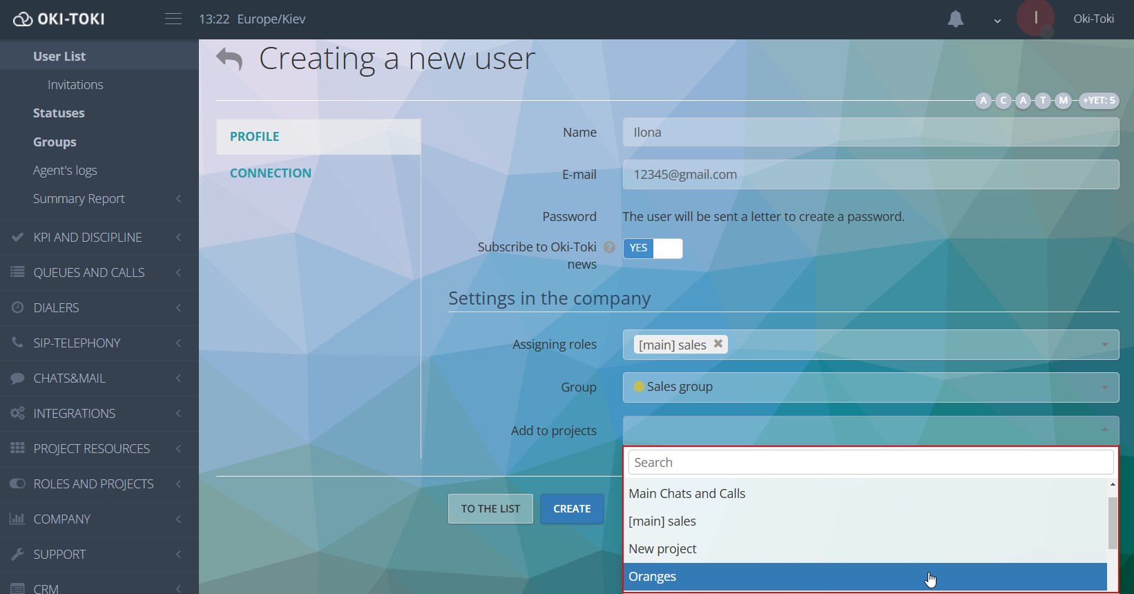 Configuración de proyectos en Oki-Toki: Seguridad y gestión